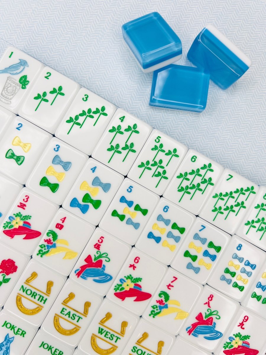 Mint and Roses Mahjong Tile Set with Matching Mat & Shuffler | Bam! Let ...